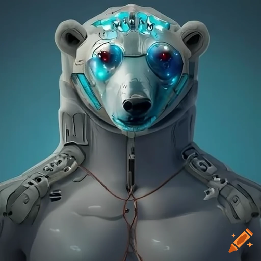 Anthropomorphic snow leopard in futuristic armor in a snowy forest on ...