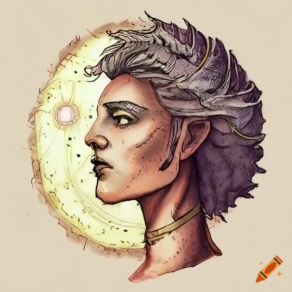 Ink drawing of a celestial sun god