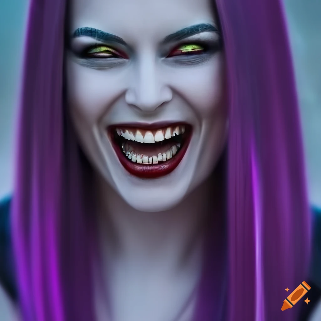 Photo of a stunning laughing vampire woman on Craiyon