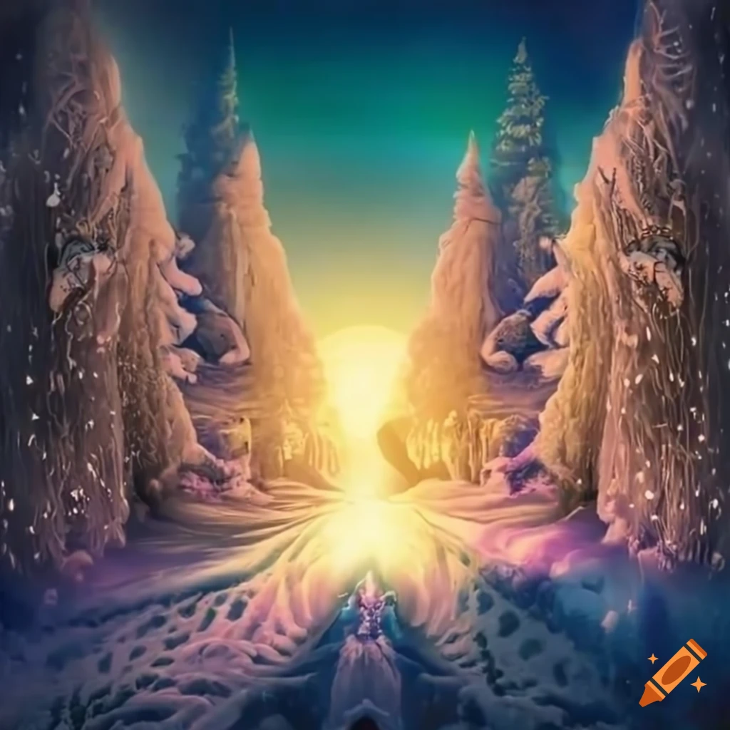 Sparkling snow in a magical park with surreal creatures on Craiyon