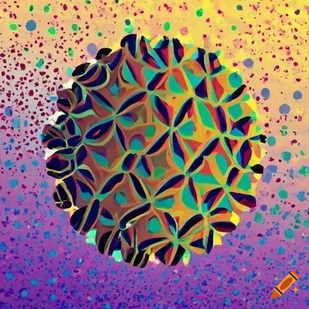 Abstract artwork in purple and gold inspired by 60s lithography style ...