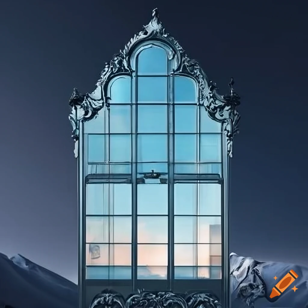 Rococo glass facade with gable on Craiyon
