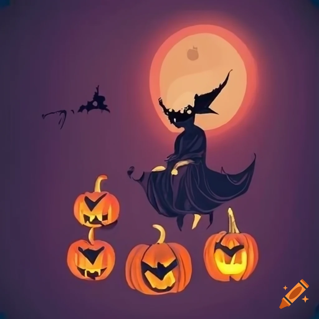 Halloween witches and pumpkins square image