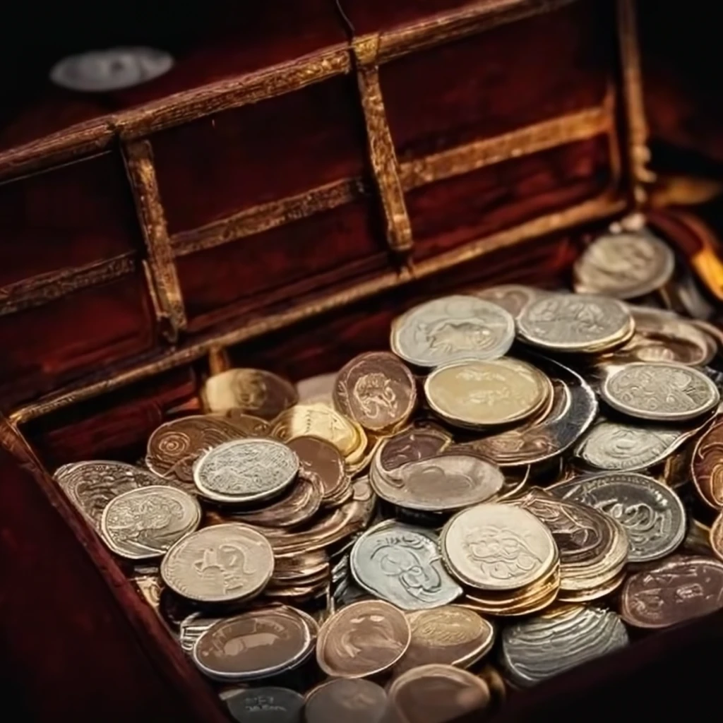 Image of a treasure chest filled with silver coins on Craiyon