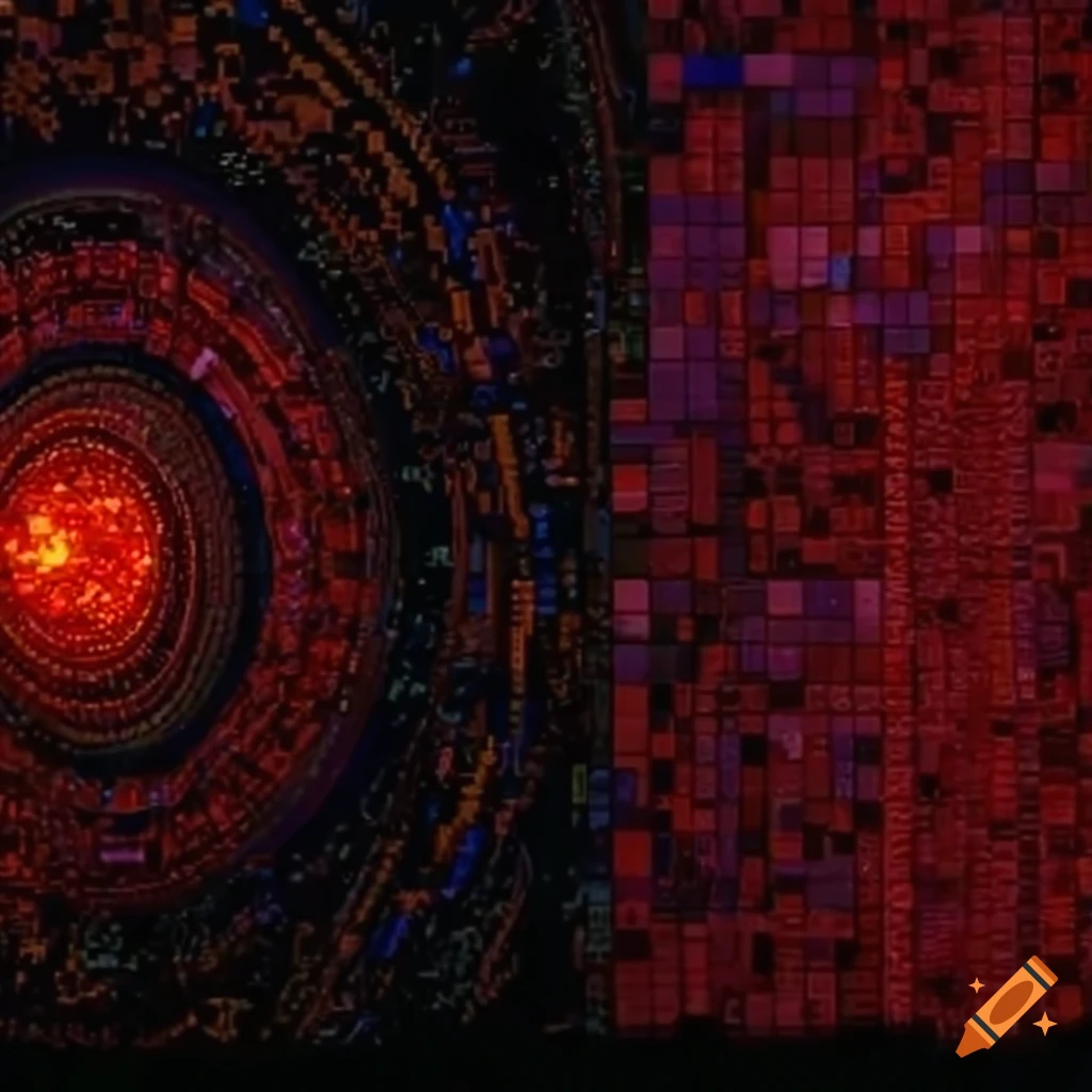 Abstract art depicting time-traveling pixels on Craiyon