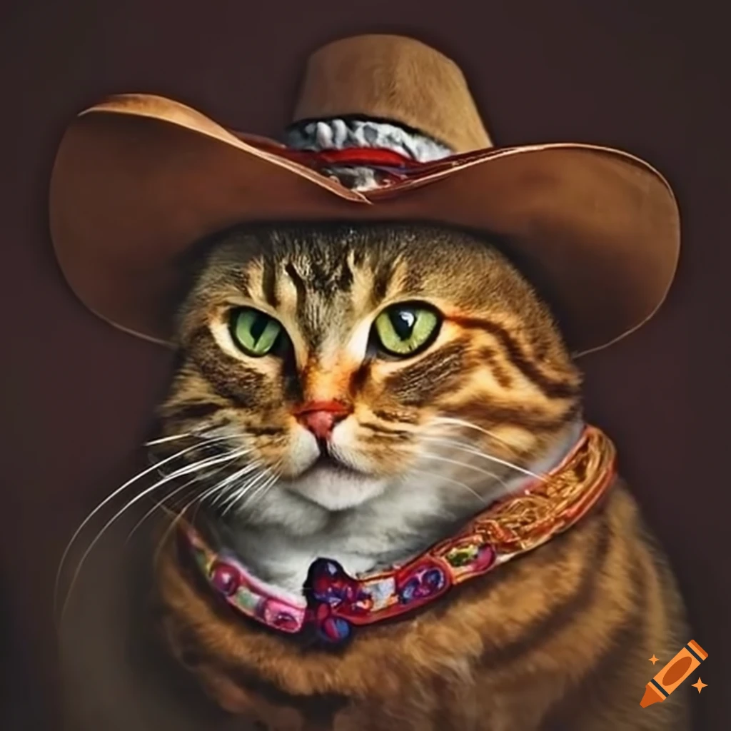 Cat wearing a cowboy hat on Craiyon