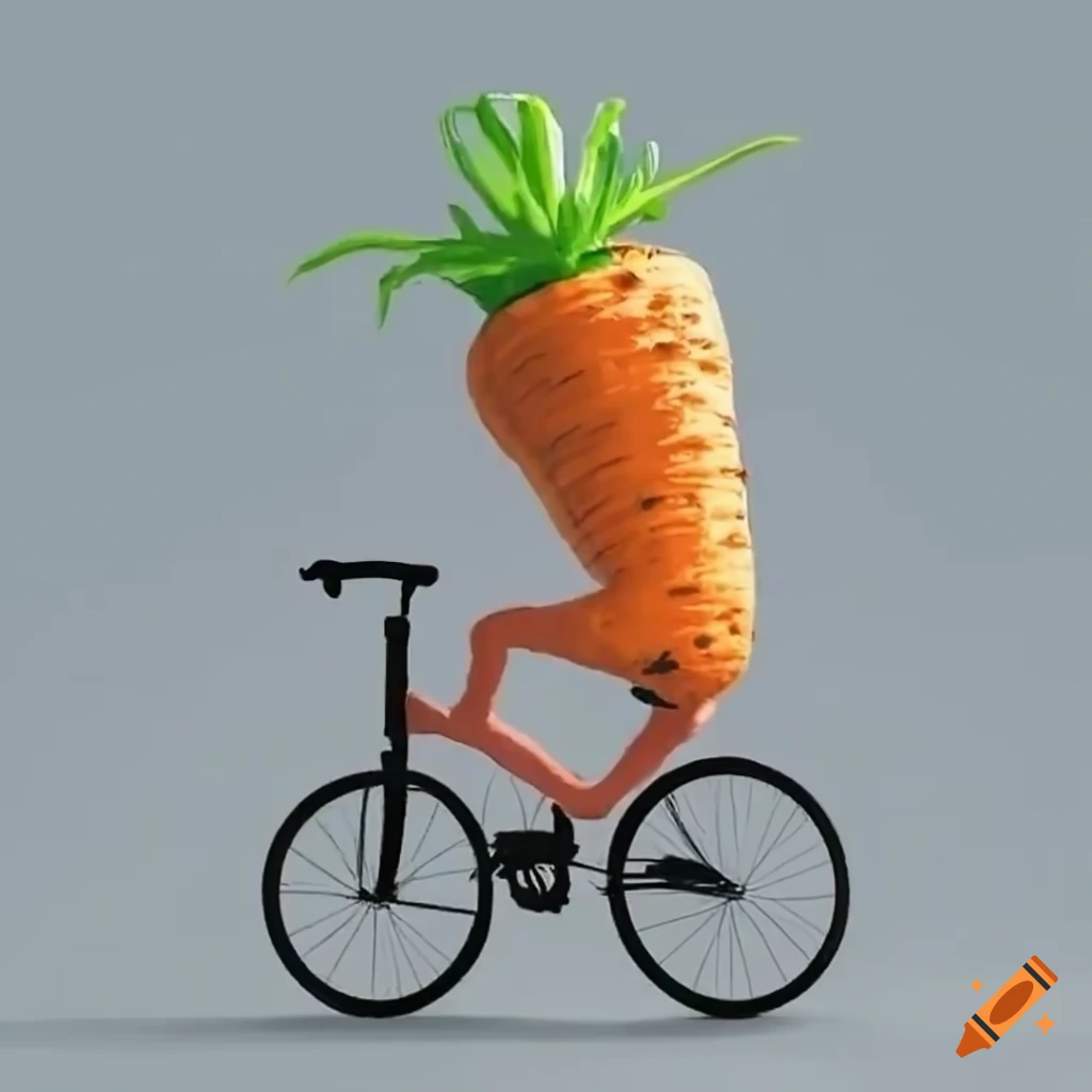 Humorous image of a carrot riding a bike on Craiyon