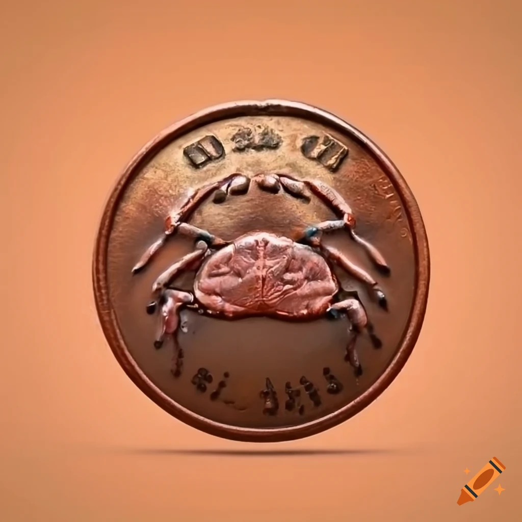 Copper coin with a crab design on Craiyon