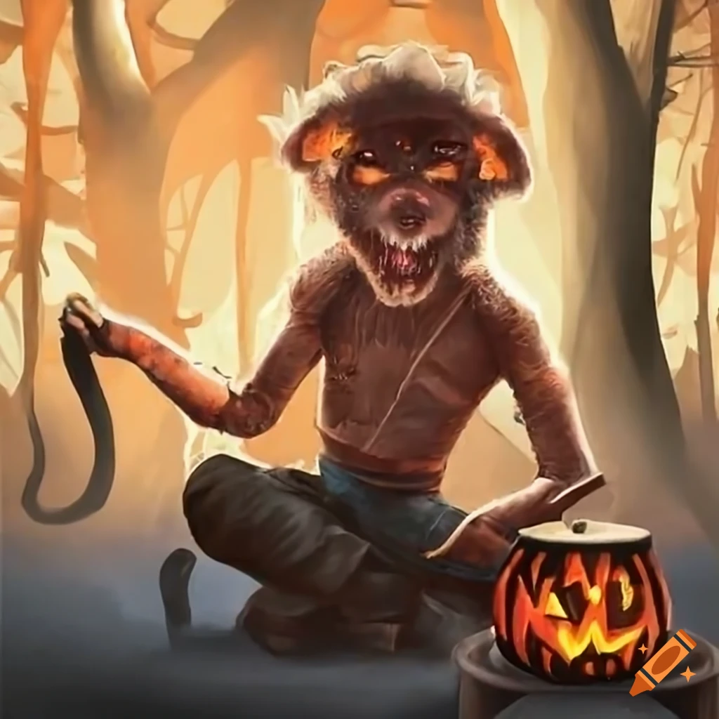 Bushcrafter celebrating halloween in the forest