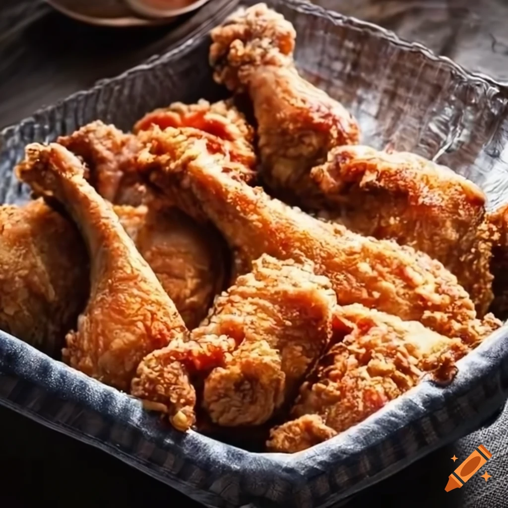 Side view of a well-fried chicken in a lime plate on Craiyon