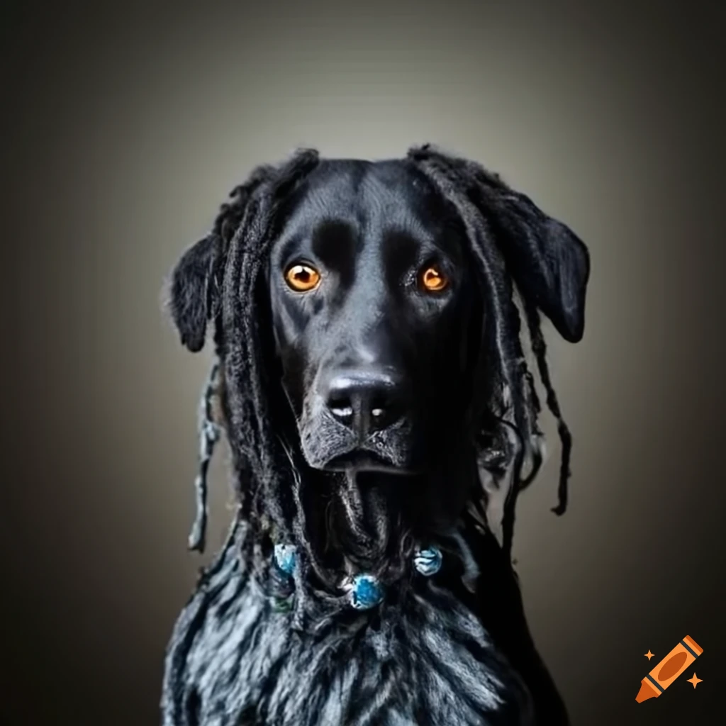 Black dog with stylish locs on Craiyon