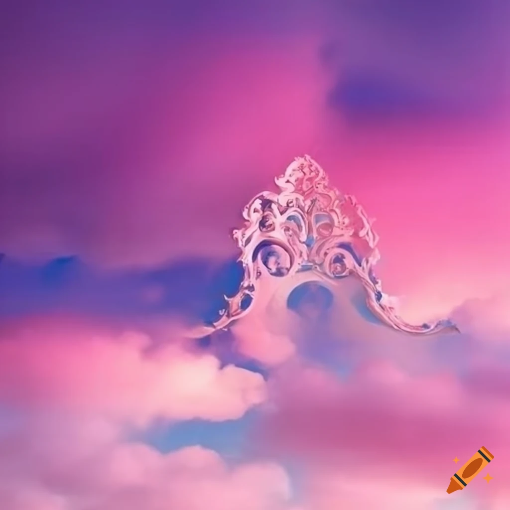 Pink clouds above a rococo glass facade on Craiyon