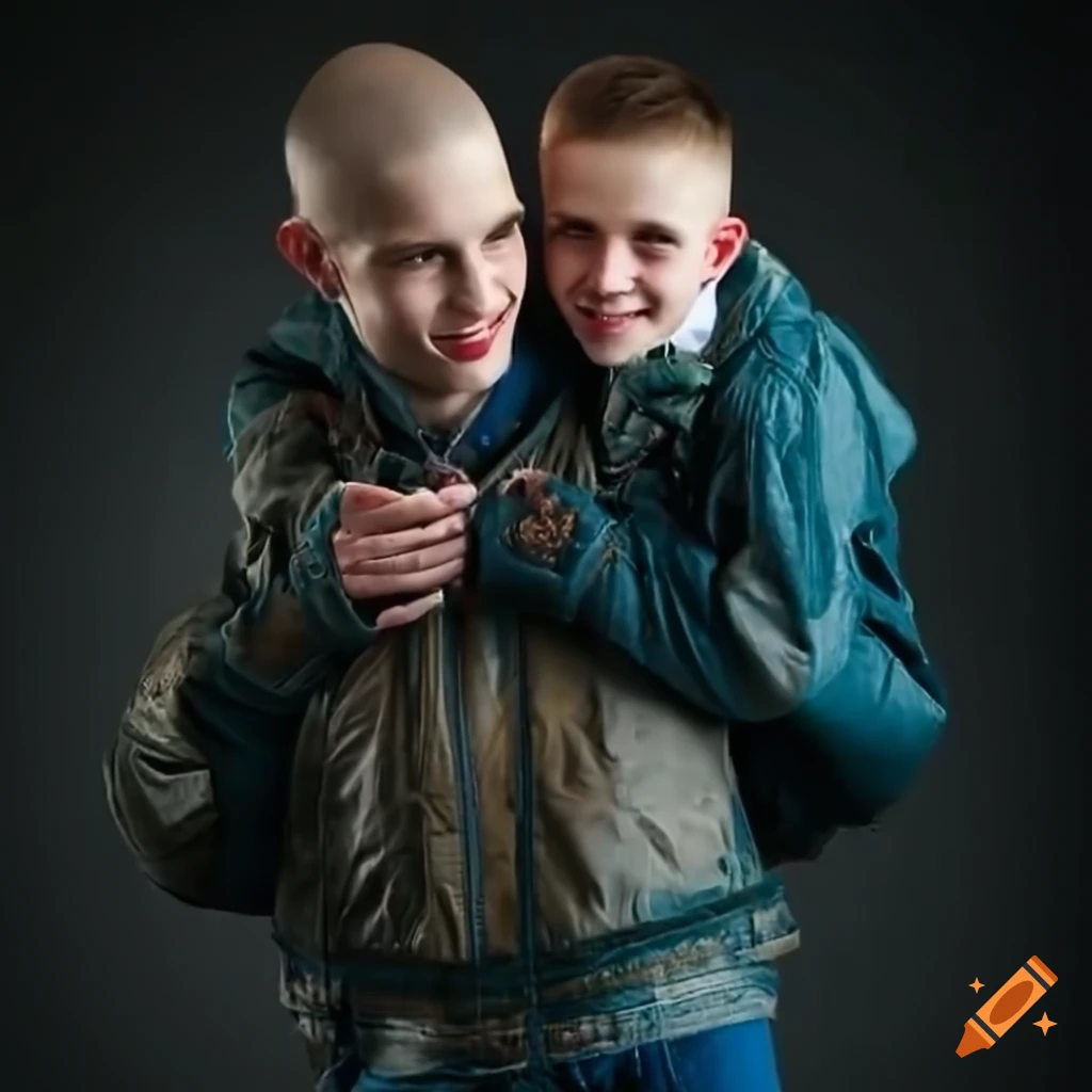 Photo-realistic image of two friends hugging in a garden