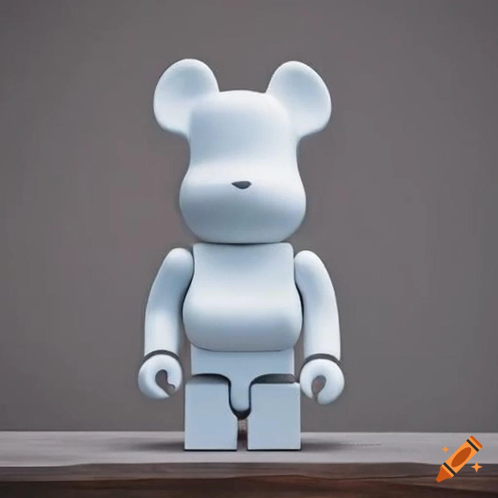 White bearbrick sitting on a table on Craiyon