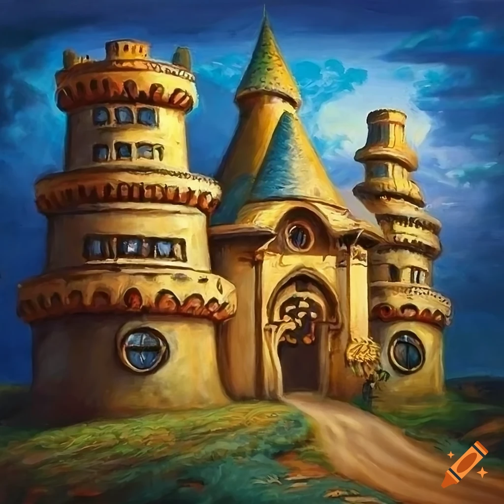 Medieval european castle with a ufo flying overhead on Craiyon