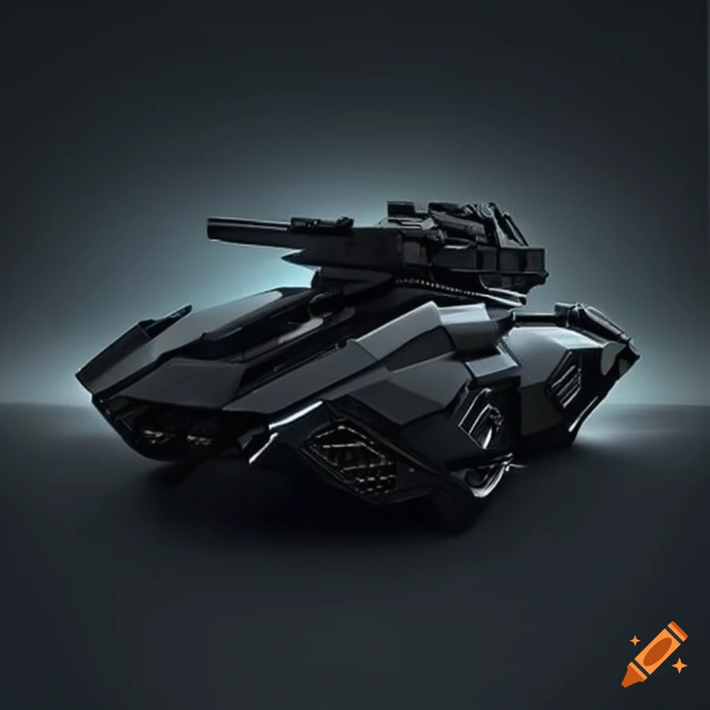 Black all terrain lamborghini with tank treads in a futuristic setting ...