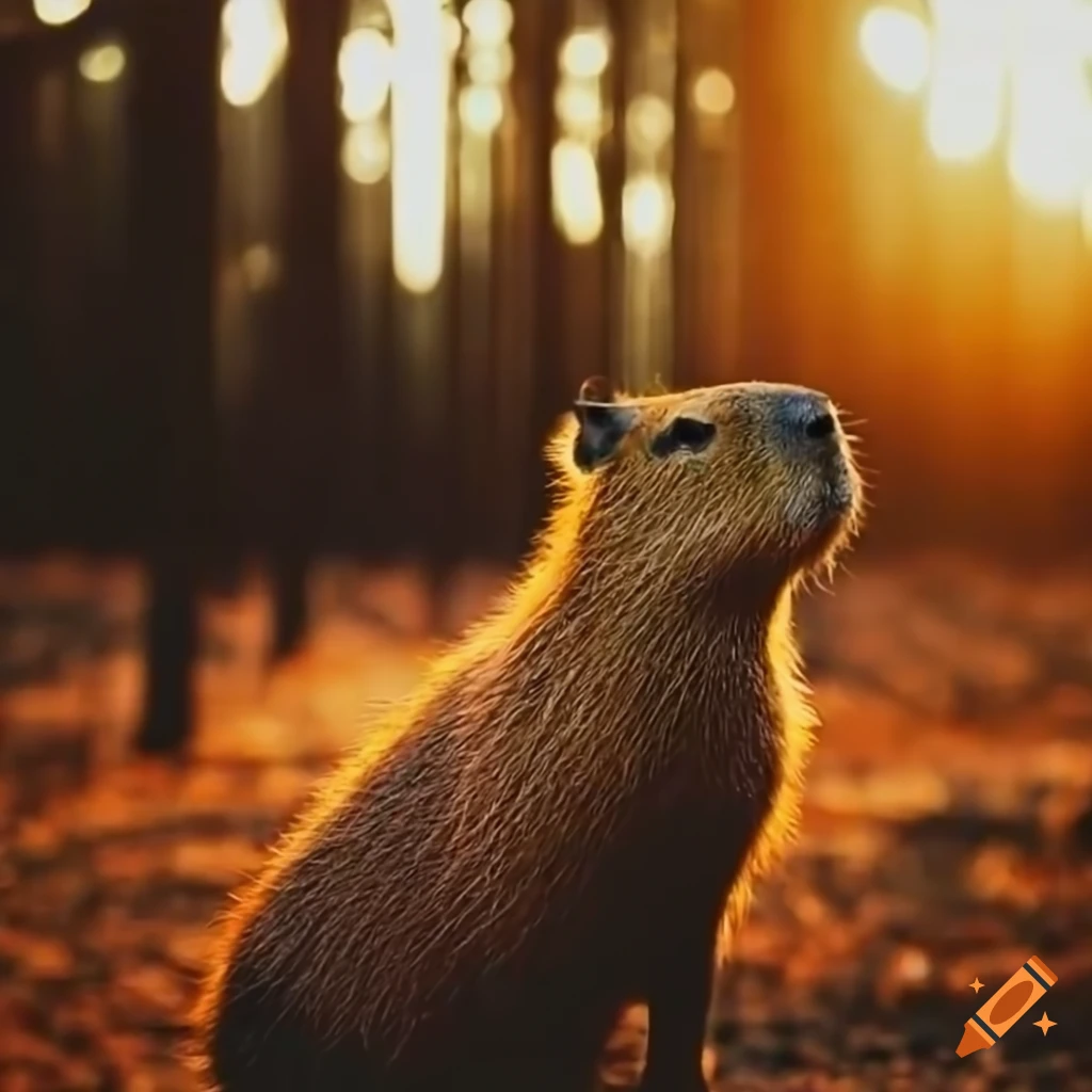 Capybara in the forest during sunset