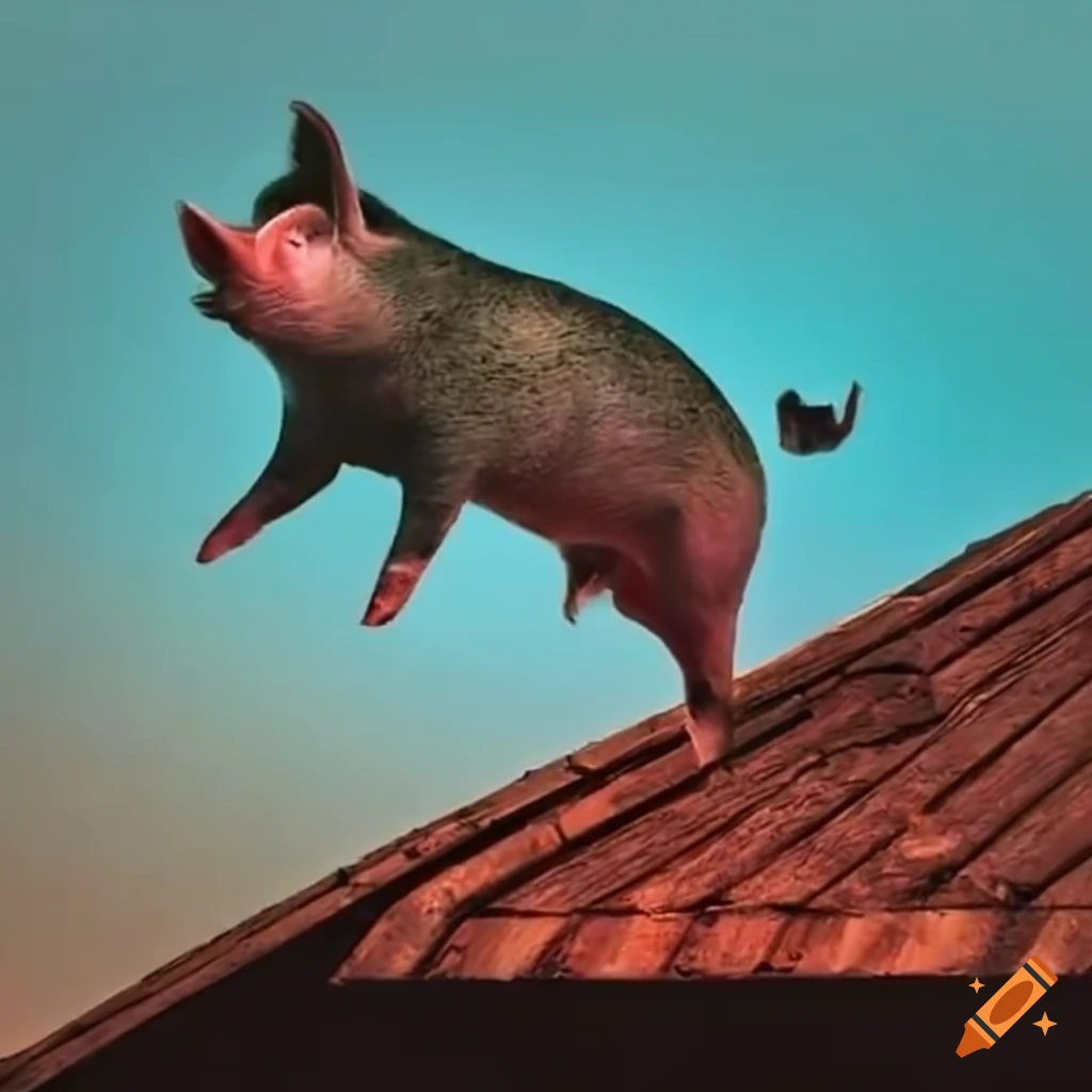 Funny image of a pig jumping off a barn on Craiyon