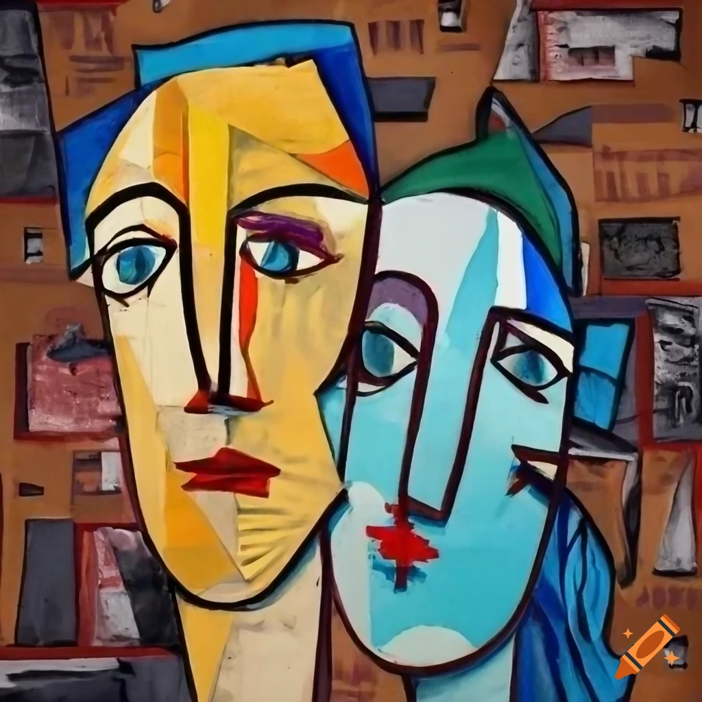 Cubist-style portrait of a couple on Craiyon