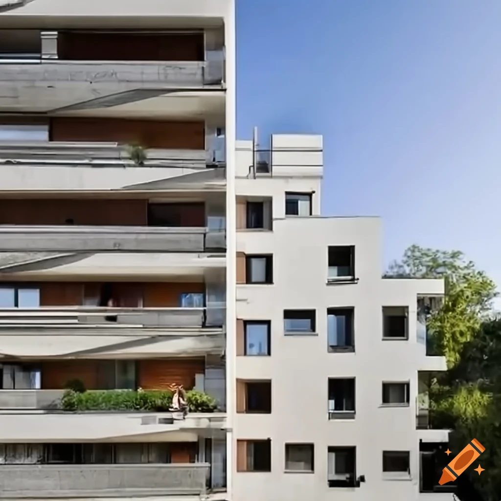 Image of a modern sustainable residential building with spacious ...