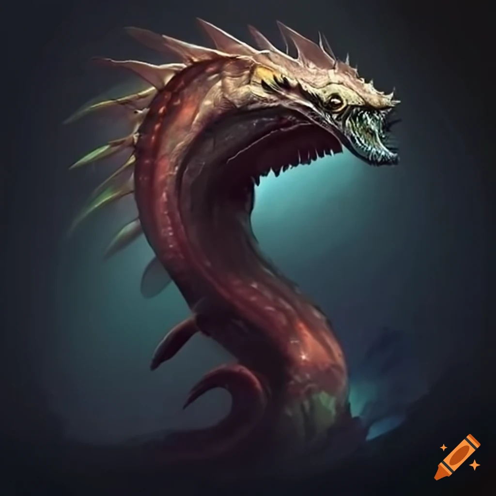 Fantasy illustration of a sea serpent wreaking havoc on Craiyon