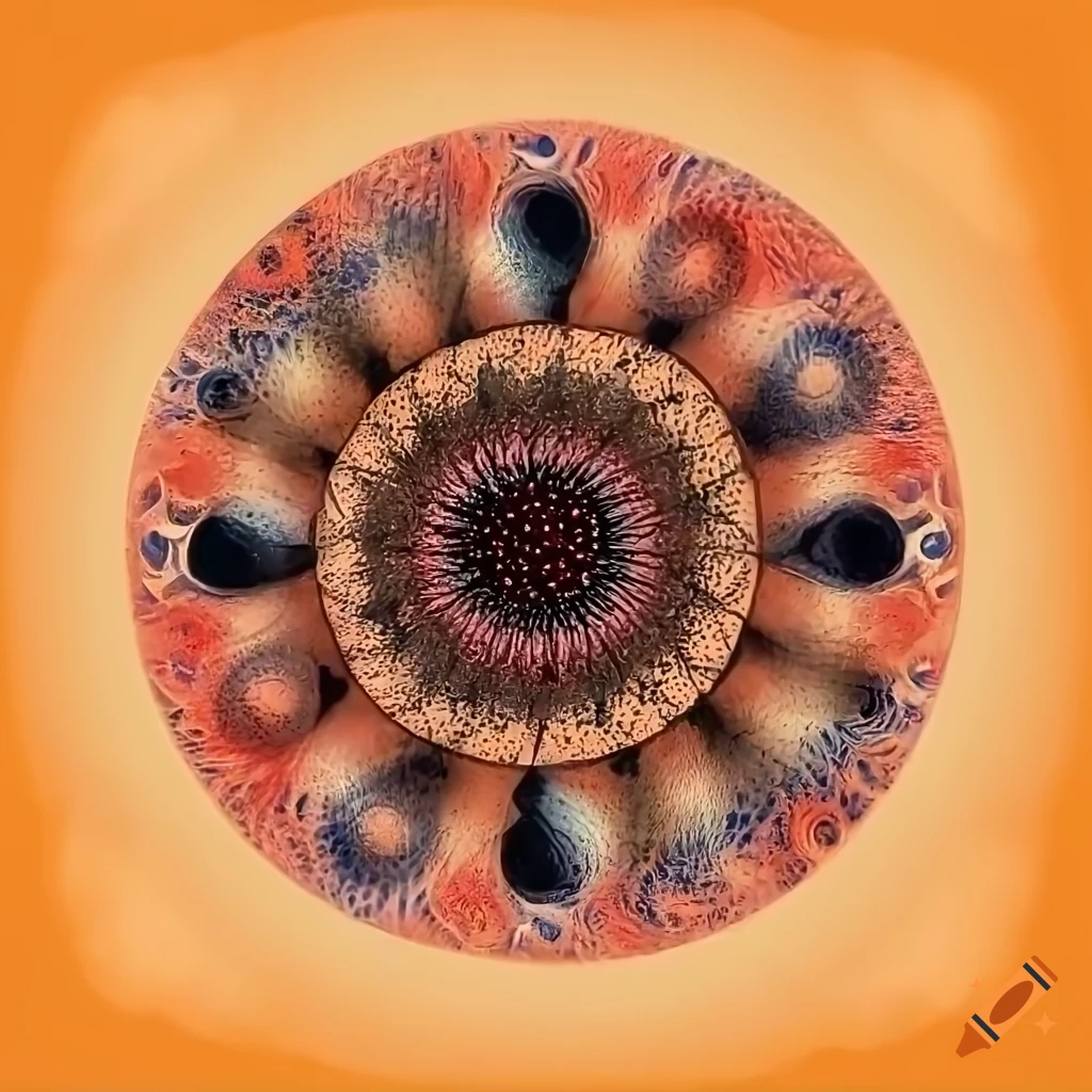 Macro image of spherical seed heads with concentric circles and radial ...