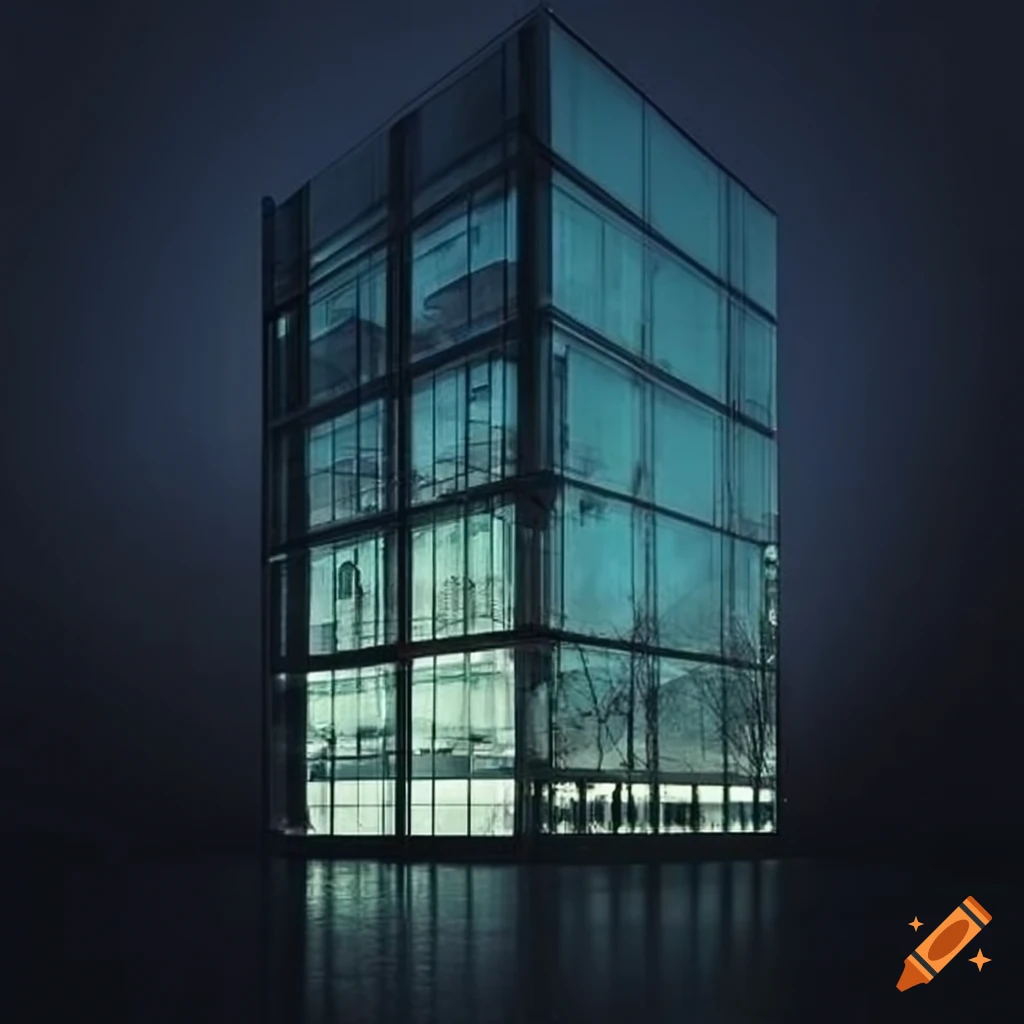 Elegant monochromatic glass building on Craiyon