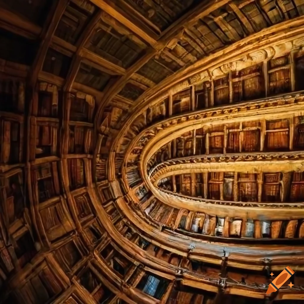 Interior of ancient library with celestial sky light on Craiyon
