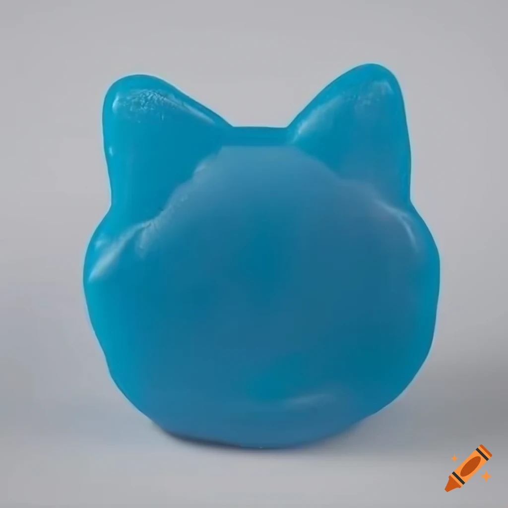 Blue cat-shaped gummy candy on white background on Craiyon
