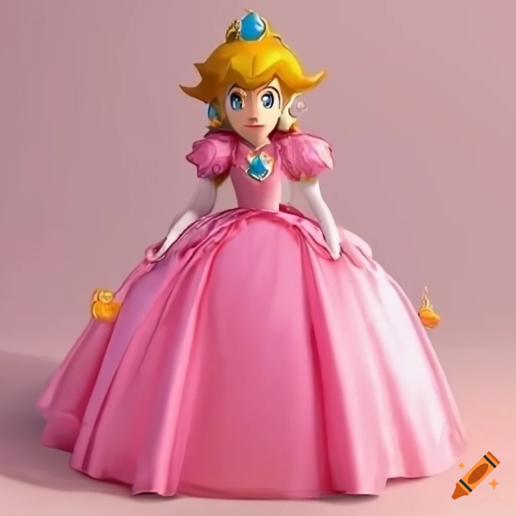 Link dressed as Princess Peach in a pink silk ballgown on Craiyon
