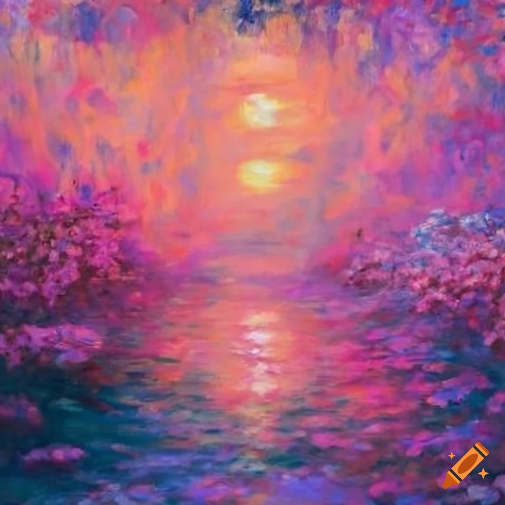 Monet-inspired painting of a beautiful pink sky on Craiyon