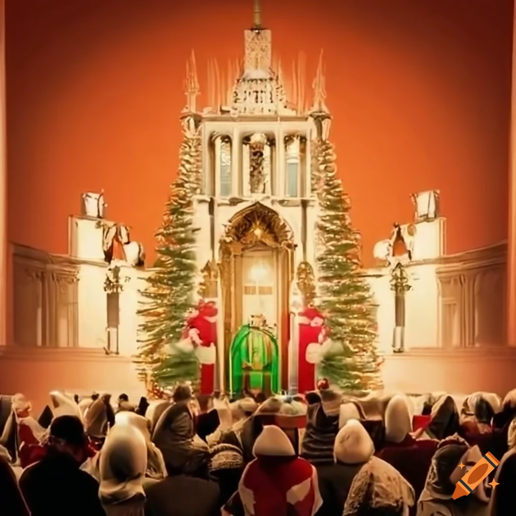 Christmas mass with priest leading the congregation on Craiyon