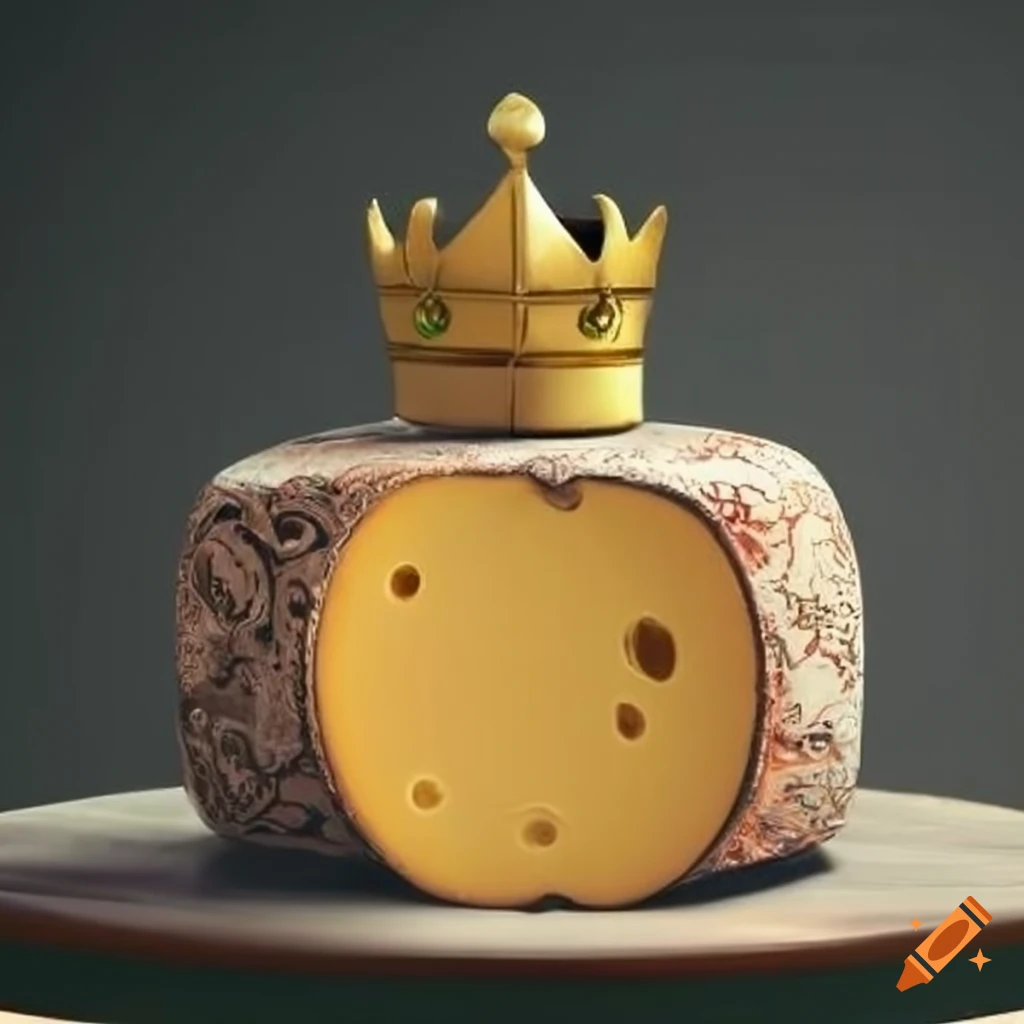 Cheese wheel with a crown and king scepter