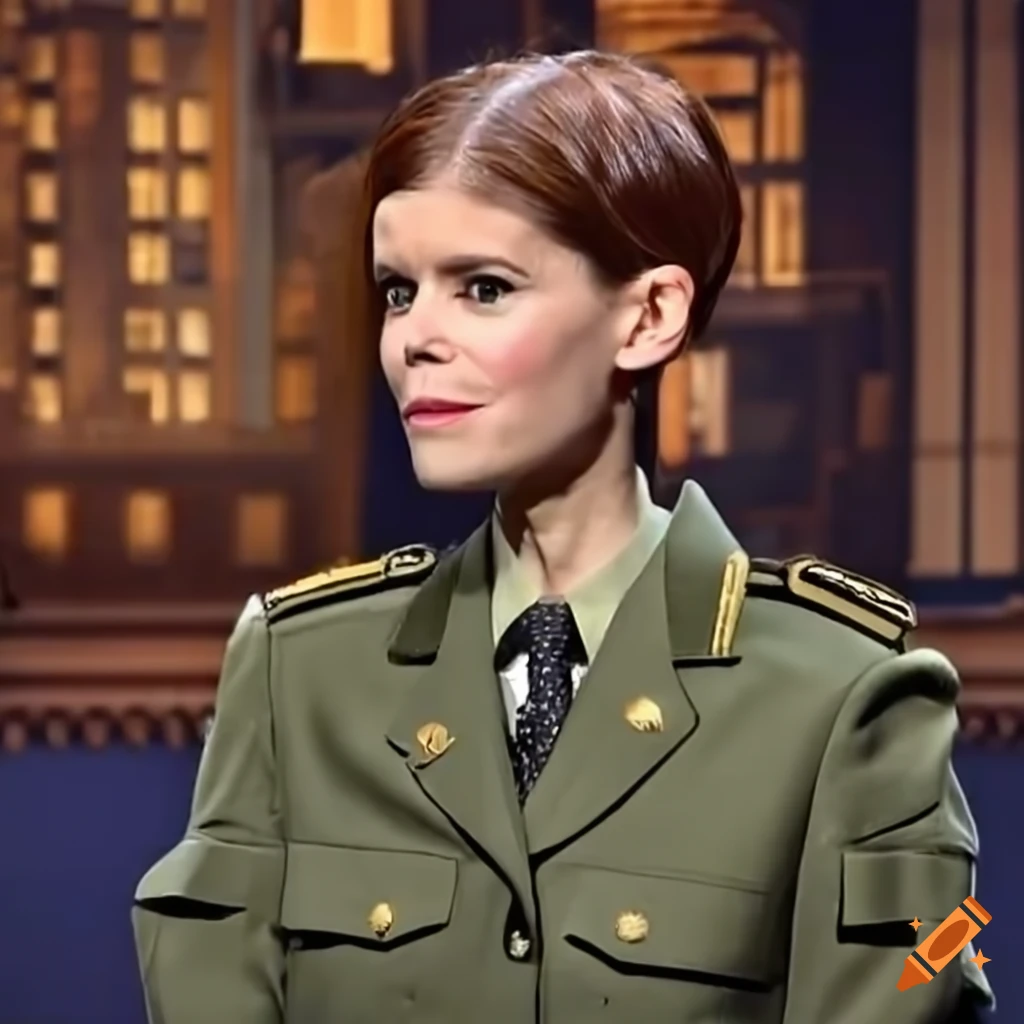 Kate mara in military uniform on snl sketch on Craiyon