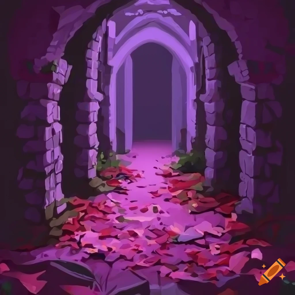 Isometric art of a dimly lit stone hallway in old ruins
