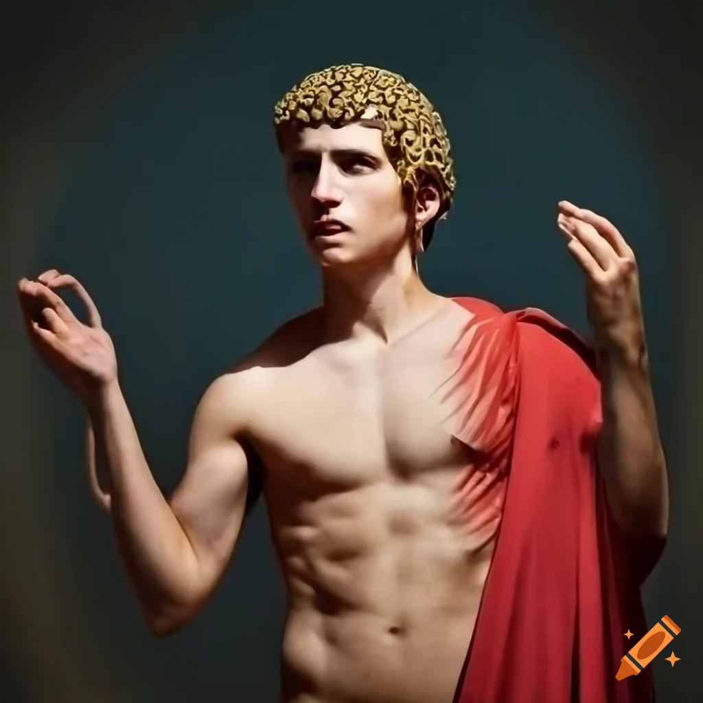 A very realistic image of the male god adonis gracefuly posing on top ...