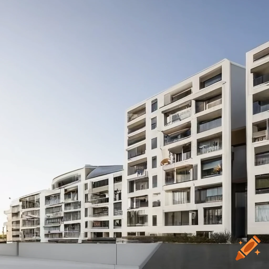 Modern sustainable residential building with white cement facade