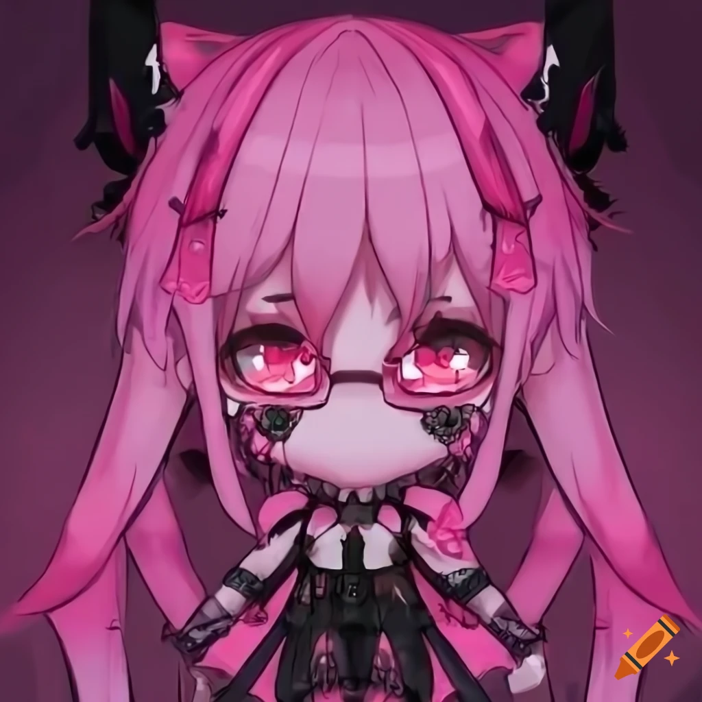 Cute demon character design with pink and black colors on Craiyon