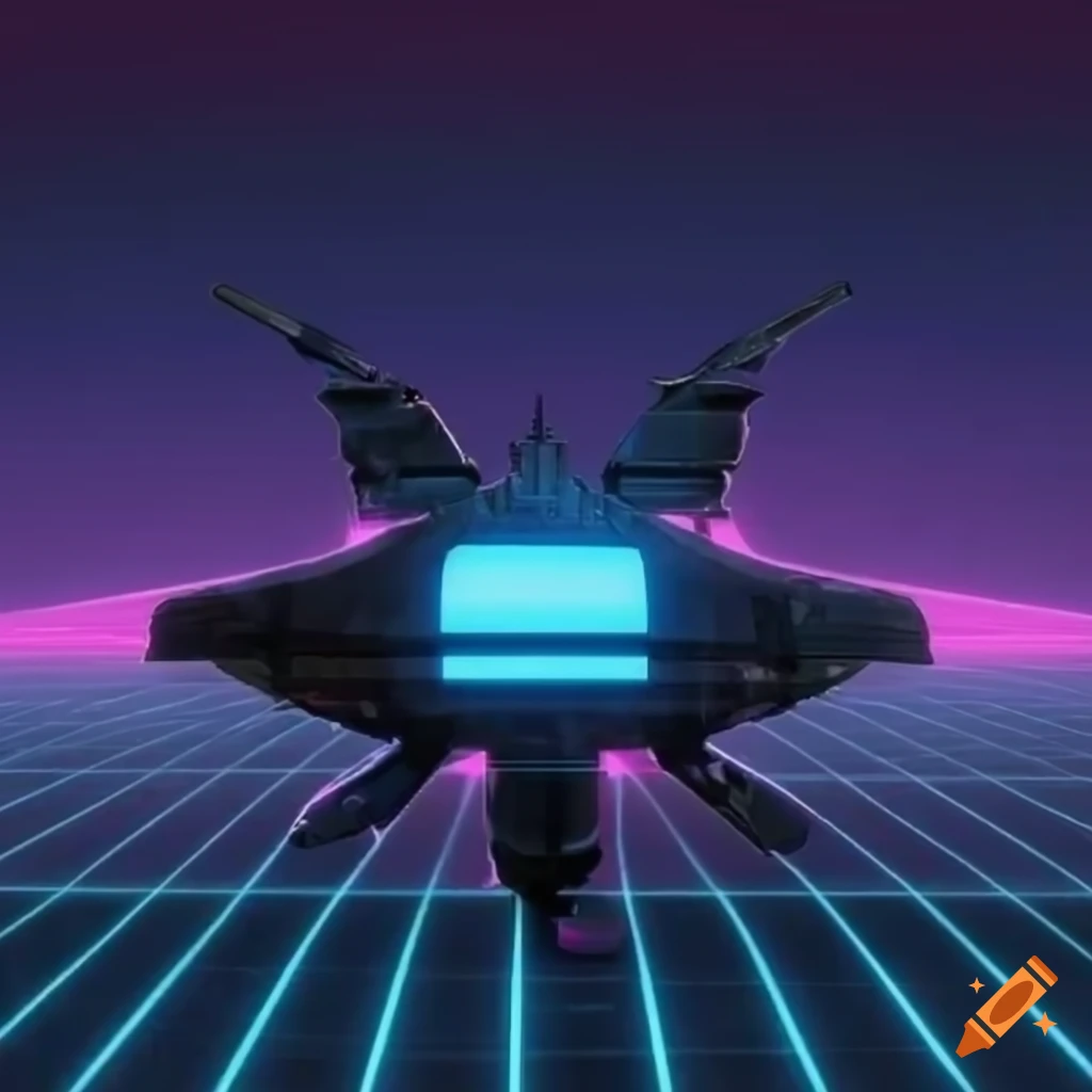 Realistic 1980s synthwave spaceship