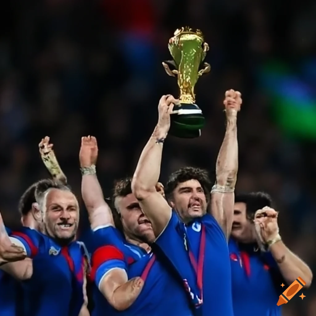 Celebration of French rugby team winning the World Cup on Craiyon