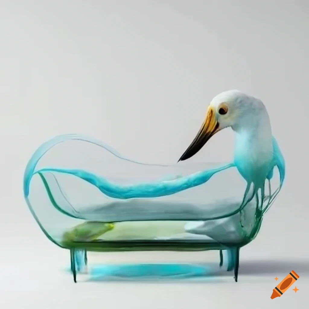 Transparent couch inspired by a spoonbill bird on Craiyon