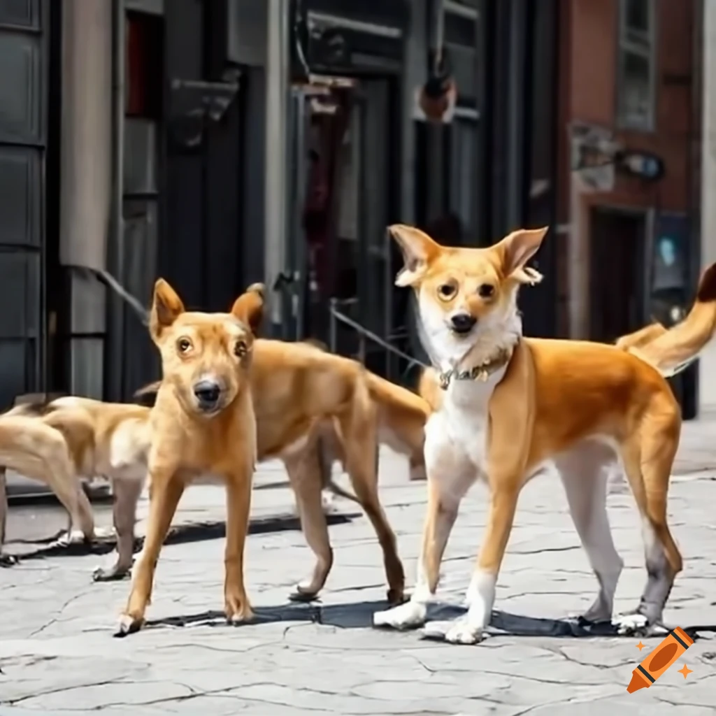 Stray dogs wandering in city streets on Craiyon