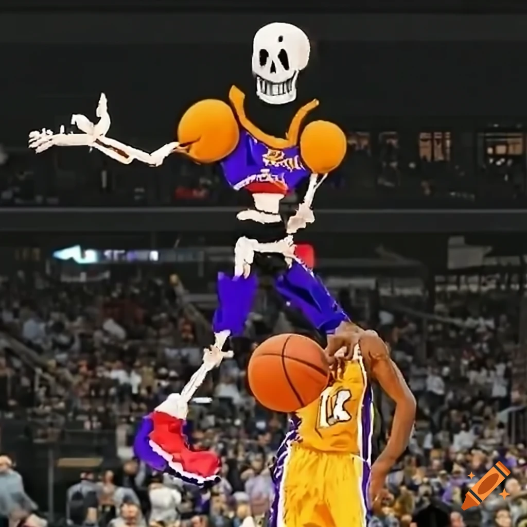 Papyrus from undertale dunking on kobe bryant in a basketball game
