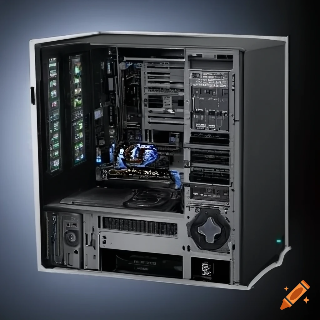 Server rack with security cameras and speakers on Craiyon