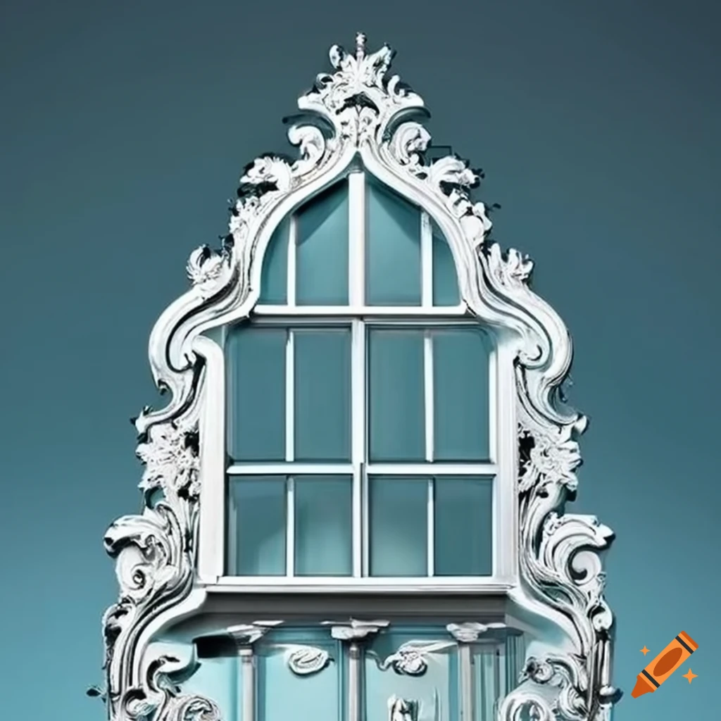 Rococo glass facade with ornamental details on Craiyon