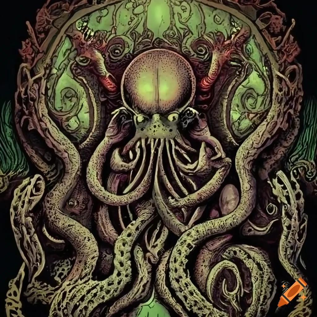 Sinister illustration of cthulhu awakening