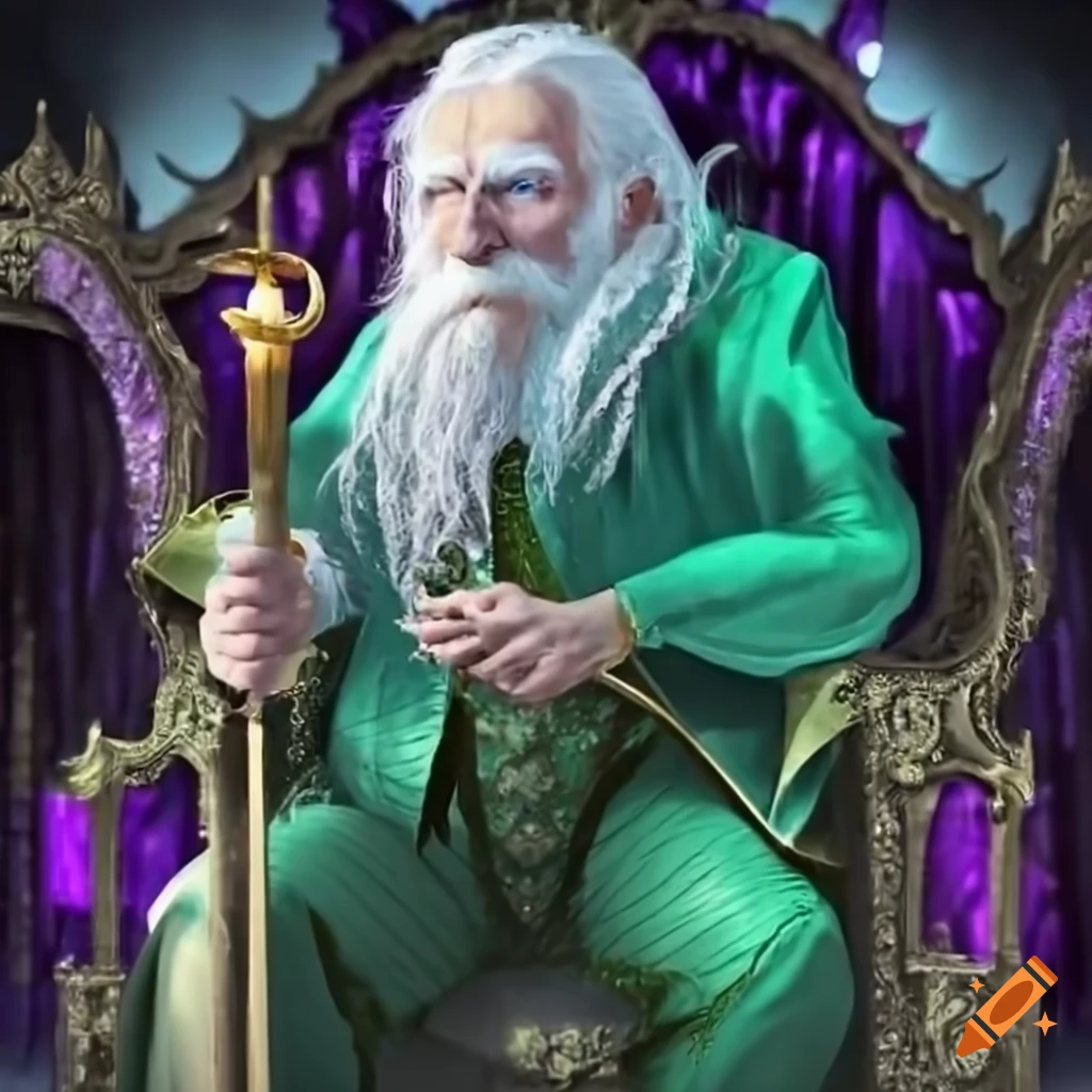 Image of an old magician sitting on a throne on Craiyon