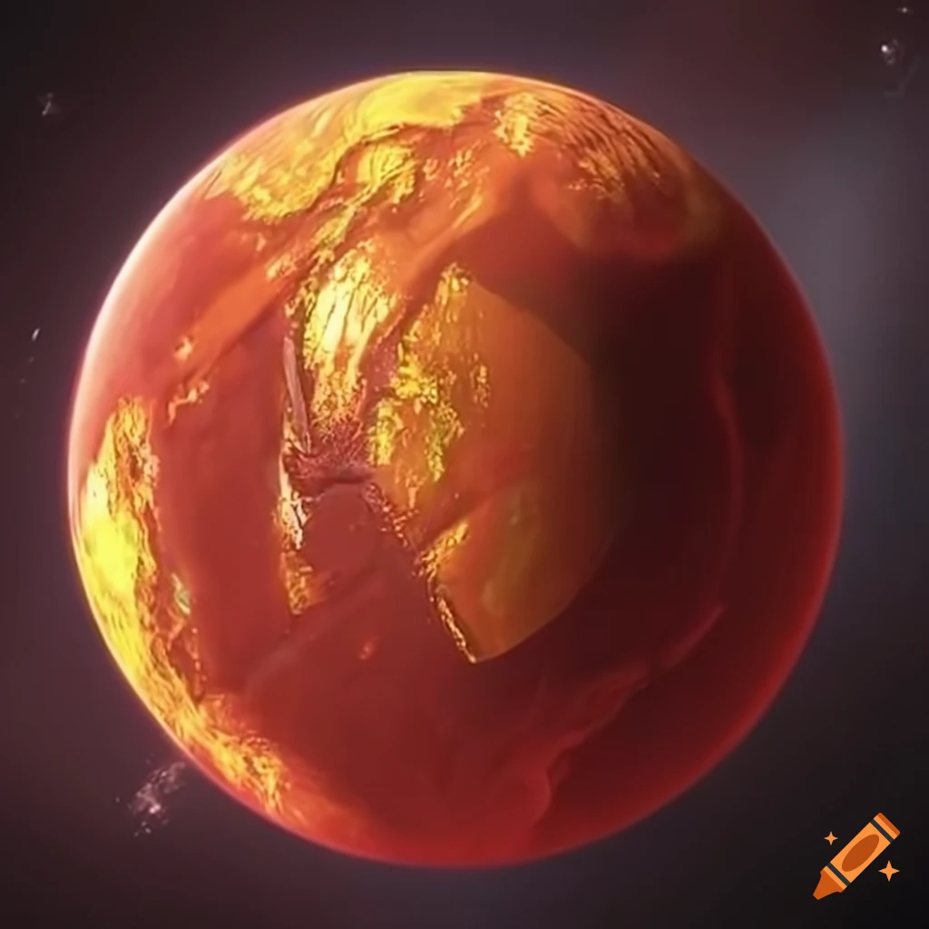 Image of a red and golden rocky exoplanet on Craiyon