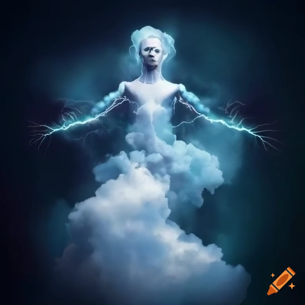 Captivating painting of a cloud transforming into a human to fight ...