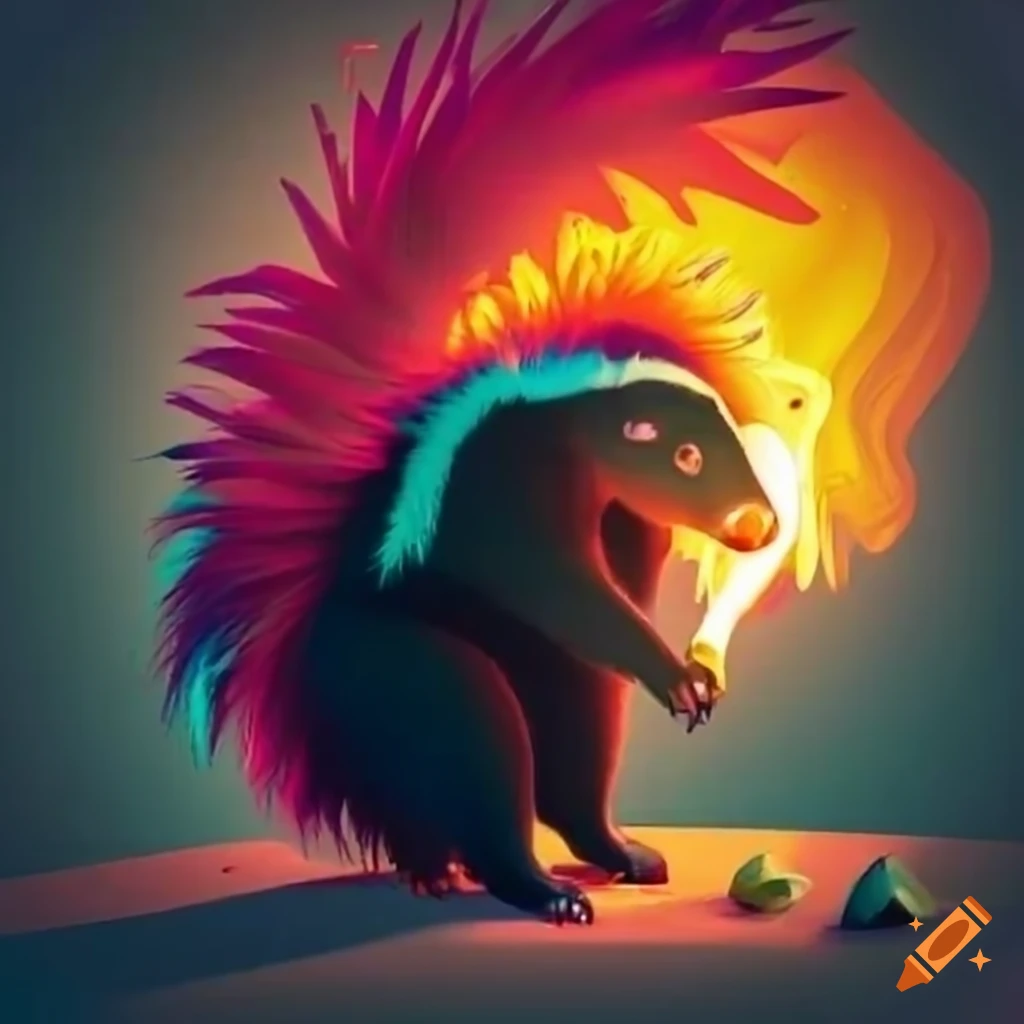 Rainbow skunk smoking a joint on Craiyon
